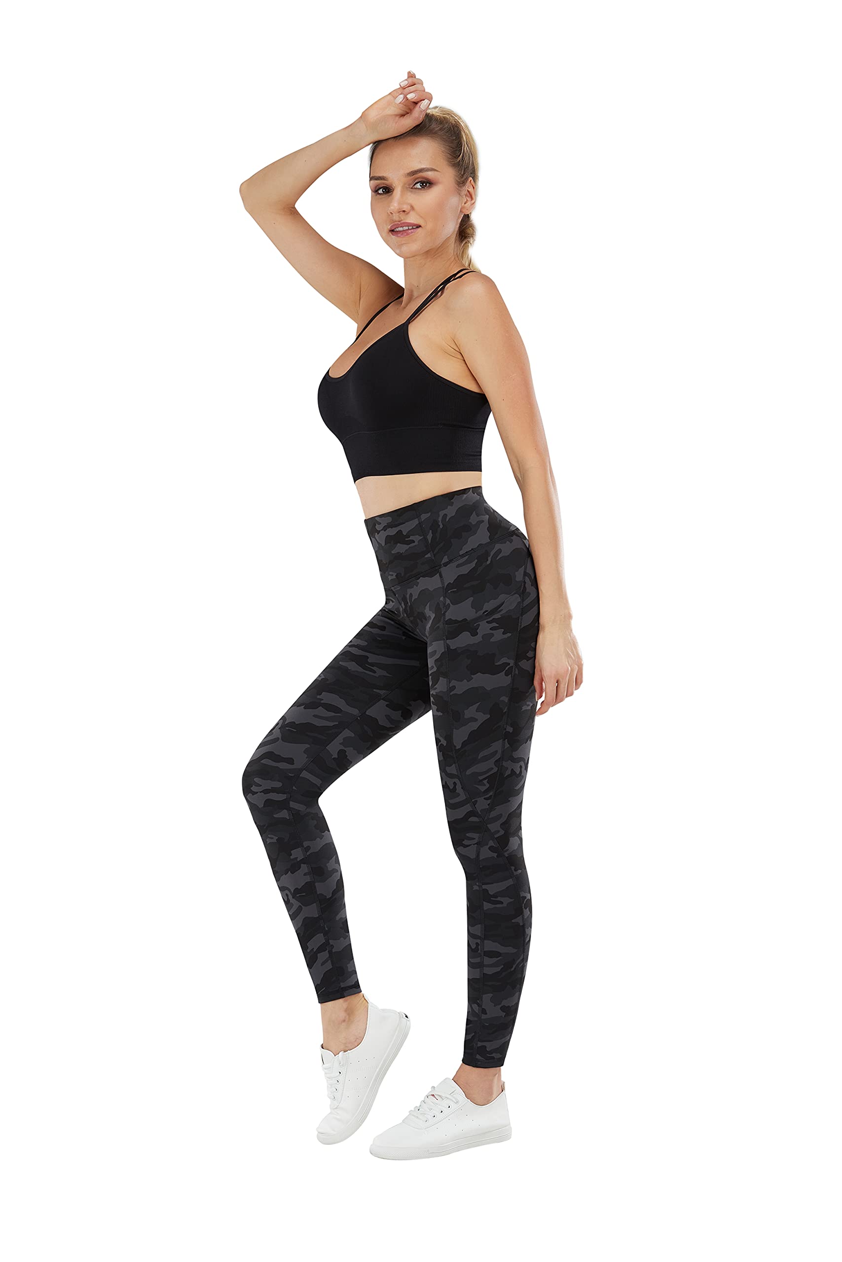 PHISOCKAT 2 Pack High Waist Yoga Pants with Pockets, Tummy Control Leggings, Workout 4 Way Stretch Yoga Leggings