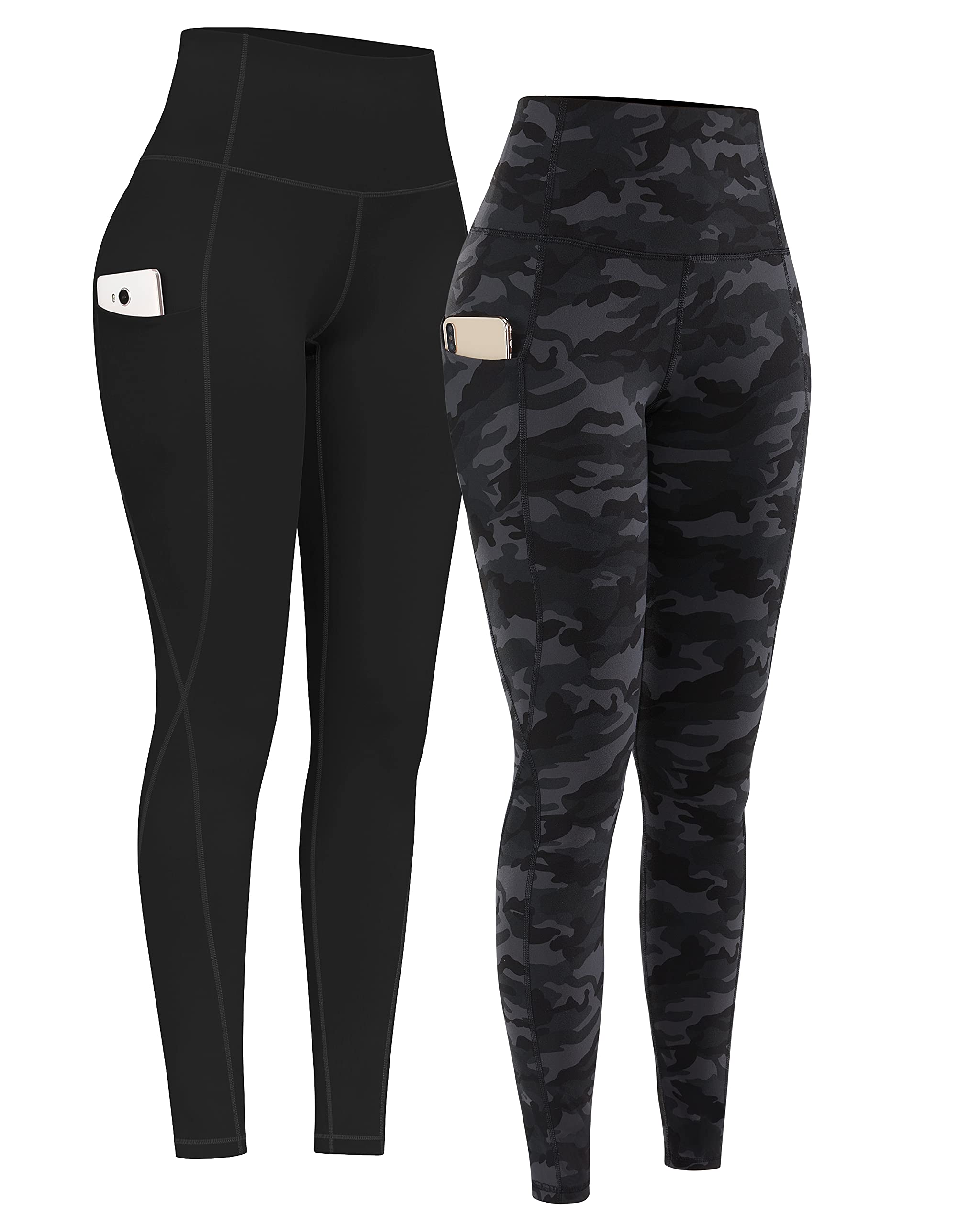 PHISOCKAT 2 Pack High Waist Yoga Pants with Pockets, Tummy Control Leggings, Workout 4 Way Stretch Yoga Leggings