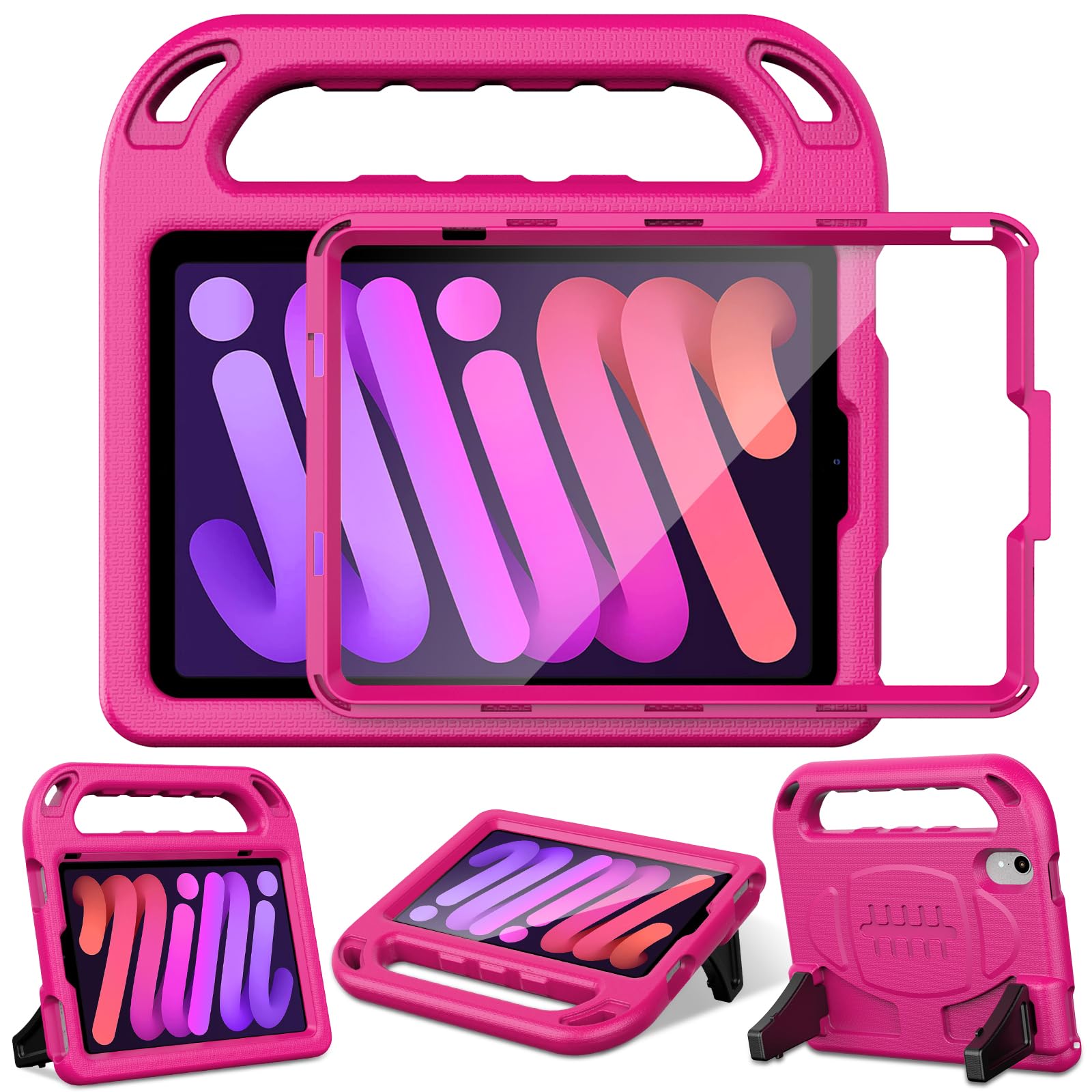 LTROP Newest iPad Mini 6 Case 2021,iPad Mini 6th Generation Case 8.3-Inch,iPad Mini 6th Gen Case for Kids,Built in Screen Protector, Shockproof Handle Stand Case for iPad Mini 6 2021 8.3", Rose