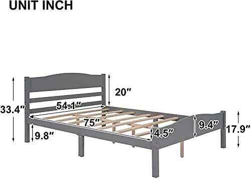 STP-Y Full Size Platform Bed, Rockjame Wood Bed Frame with Horizontal Strip Hollow Shape Headboard, Footboard and Center Support Feet, Perfect for Kids, Teens and Adults (Gray)