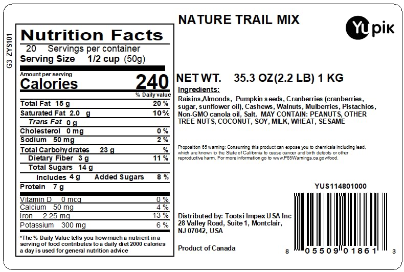 Yupik Nature Trail Mix, 2.2 lbs, with Raisins, Almonds, Pumpkin Seeds, Cranberries, Cashews, Walnuts, Mulberries, Pistachios,Brown
