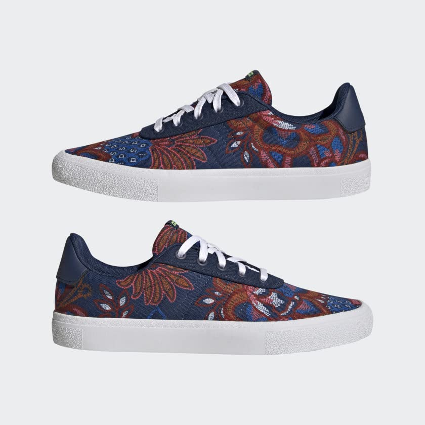 adidas Women's VULCRAID3R Skate Shoe, Mystery Blue/Hi-Res Yellow/FTWR White, 8.5