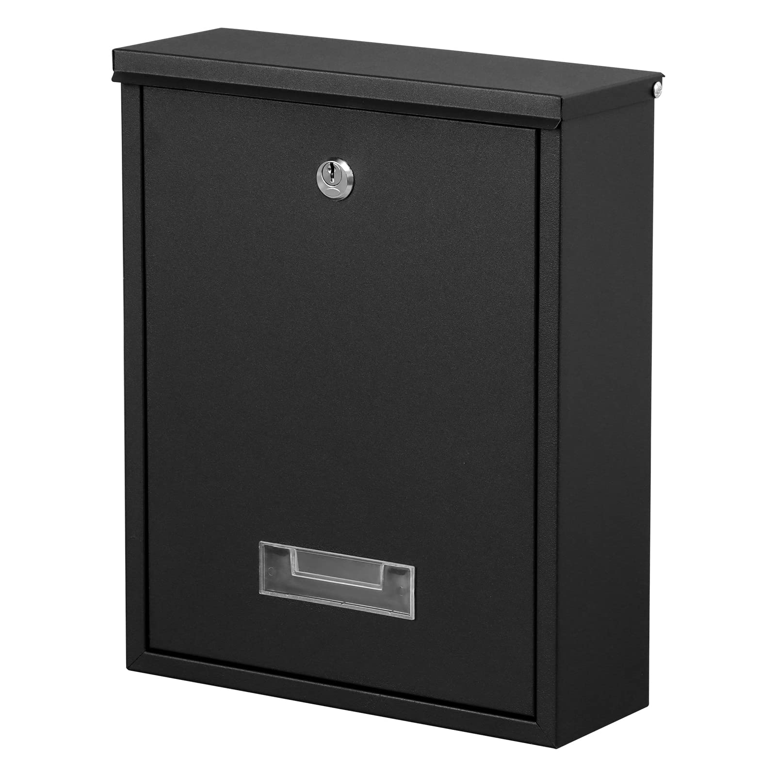 Dalmbox Locking Mailbox Wall Mount, Wall Mounted Mailbox with Key Lock, Large Drop Box with Galvanized Steel Cover, Rust-Proof Metal Post Box, Black, 10.2” x 3.7” x 12.6”