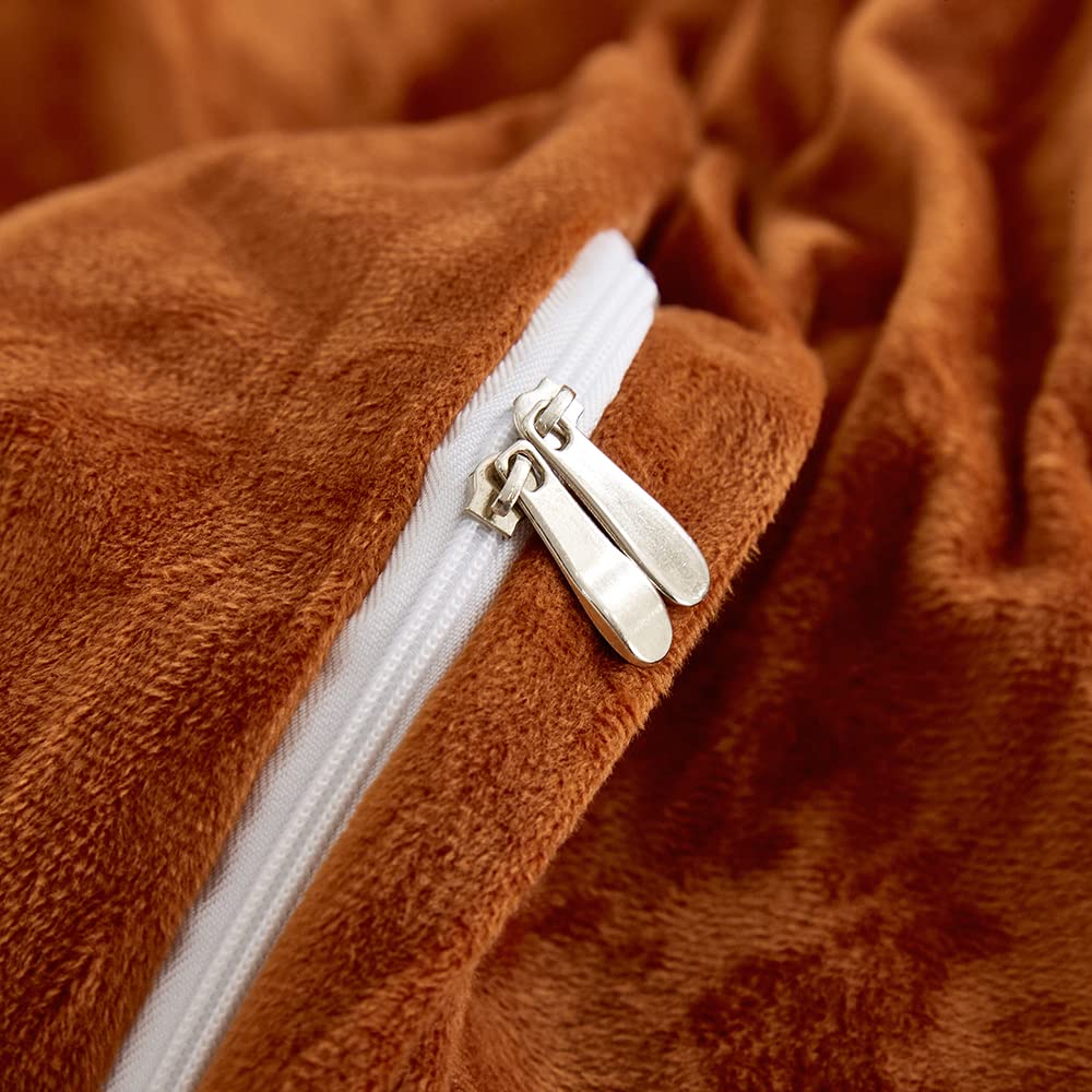CLOTHKNOW Terracotta Velvet King Size Duvet Cover Set 3Pcs Fluffy Bedding Sets Rust Bedding Orange Comforter Cover Caramel Bedding for Men Women