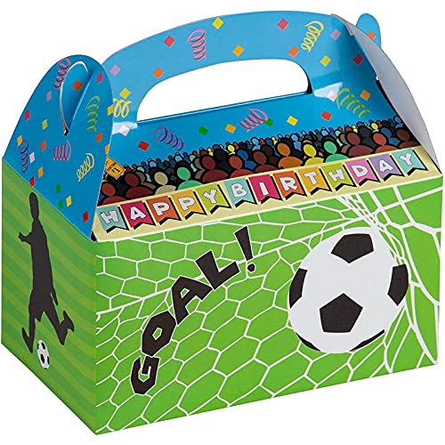 BLUE PANDA Treat Boxes - 24-Pack Paper Party Favor Boxes, Soccer Design Goodie Boxes for Birthdays and Events, 2 Dozen Party Gable Boxes, 6 x 3.3 x 3.6 inches