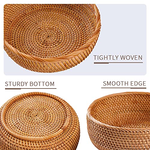 FIYAMMY Rattan Bread Baskets, Rattan Round Fruit Baskets, Natural Wicker Storage Bowls Decorative Baskets for Kitchen Set of 3