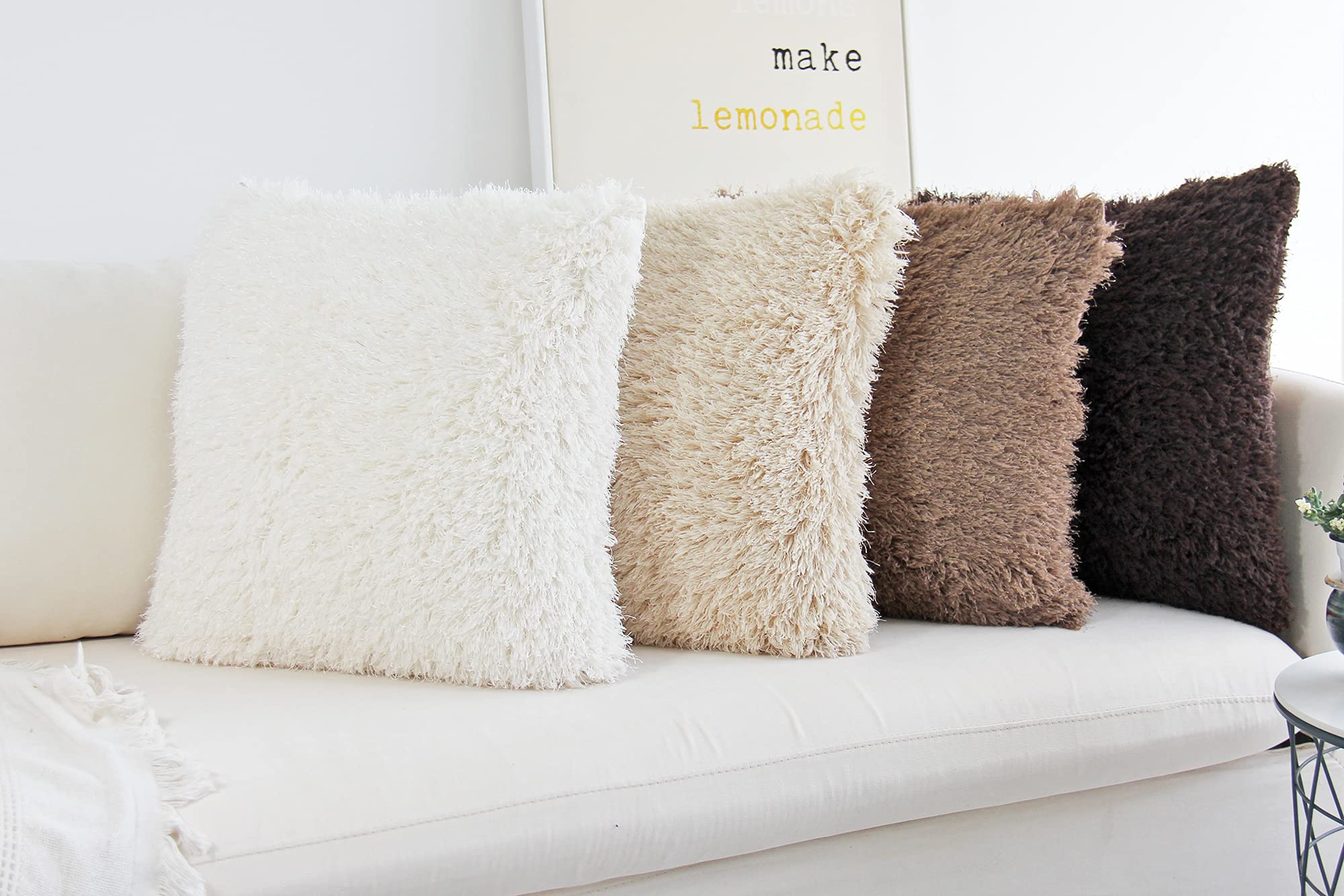 JOJUSIS Fluffy Decorative Throw Pillows Covers 18x18 Inch Luxury Soft Faux Fur Fleece Cushion Cover Pillowcase Pack of 2 Beige