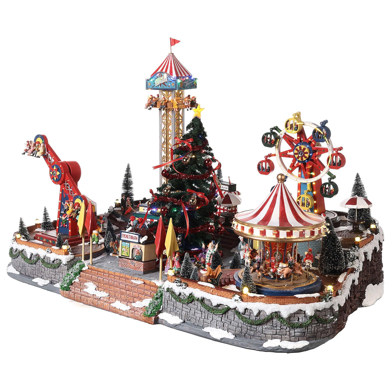Holyart Christmas Village Set with Lights, Christmas Tree in an Amusement Park 60x90x60 cm