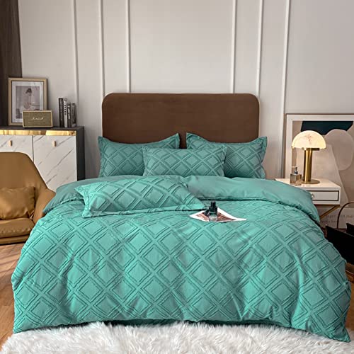 MorroMorn 5 PCS Boho Bedding Sets, Green Duvet Cover Set, Tufted Comforter Covers, Diamond Jacquard Soft Breathable Neutral for Men Women Bed All Seasons (Turquoise, King/Cal King)
