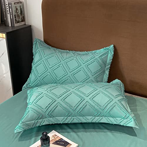 MorroMorn 5 PCS Boho Bedding Sets, Green Duvet Cover Set, Tufted Comforter Covers, Diamond Jacquard Soft Breathable Neutral for Men Women Bed All Seasons (Turquoise, King/Cal King)
