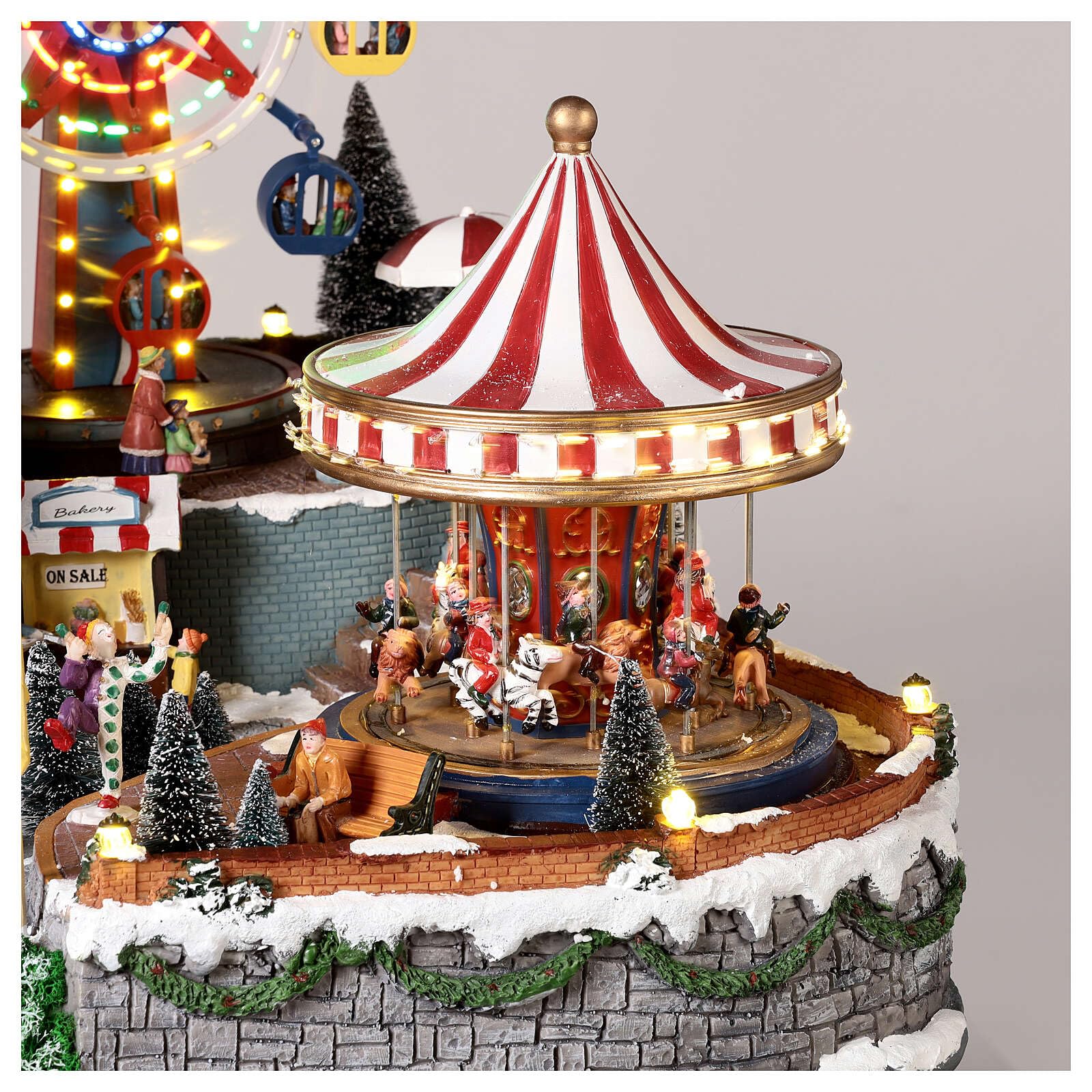 Holyart Christmas Village Set with Lights, Christmas Tree in an Amusement Park 60x90x60 cm