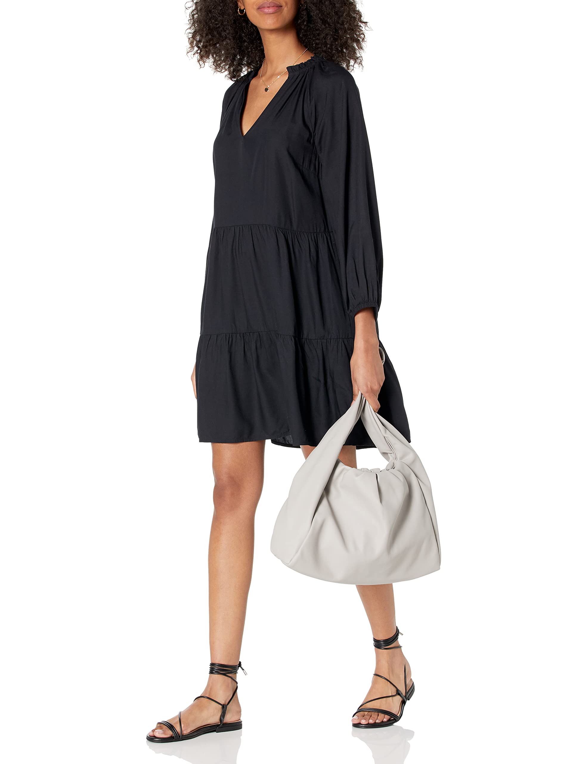 The Drop Women's @caralynmirand Ruffle-Neck Tiered Mini Dress, Black, 2X, Plus Size