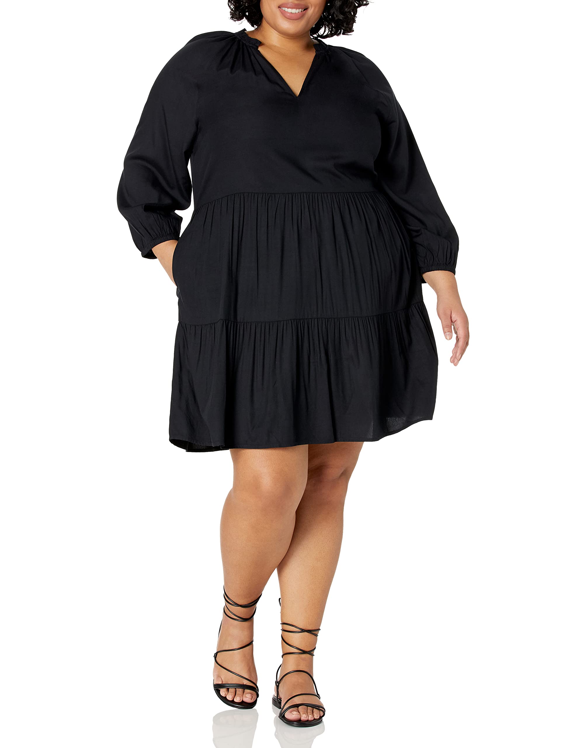 The Drop Women's @caralynmirand Ruffle-Neck Tiered Mini Dress, Black, 2X, Plus Size