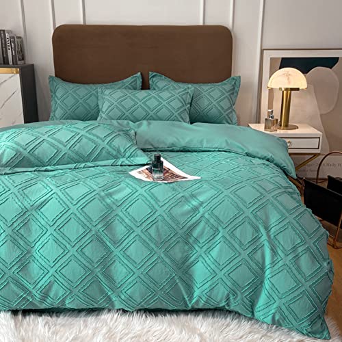 MorroMorn 5 PCS Boho Bedding Sets, Green Duvet Cover Set, Tufted Comforter Covers, Diamond Jacquard Soft Breathable Neutral for Men Women Bed All Seasons (Turquoise, King/Cal King)
