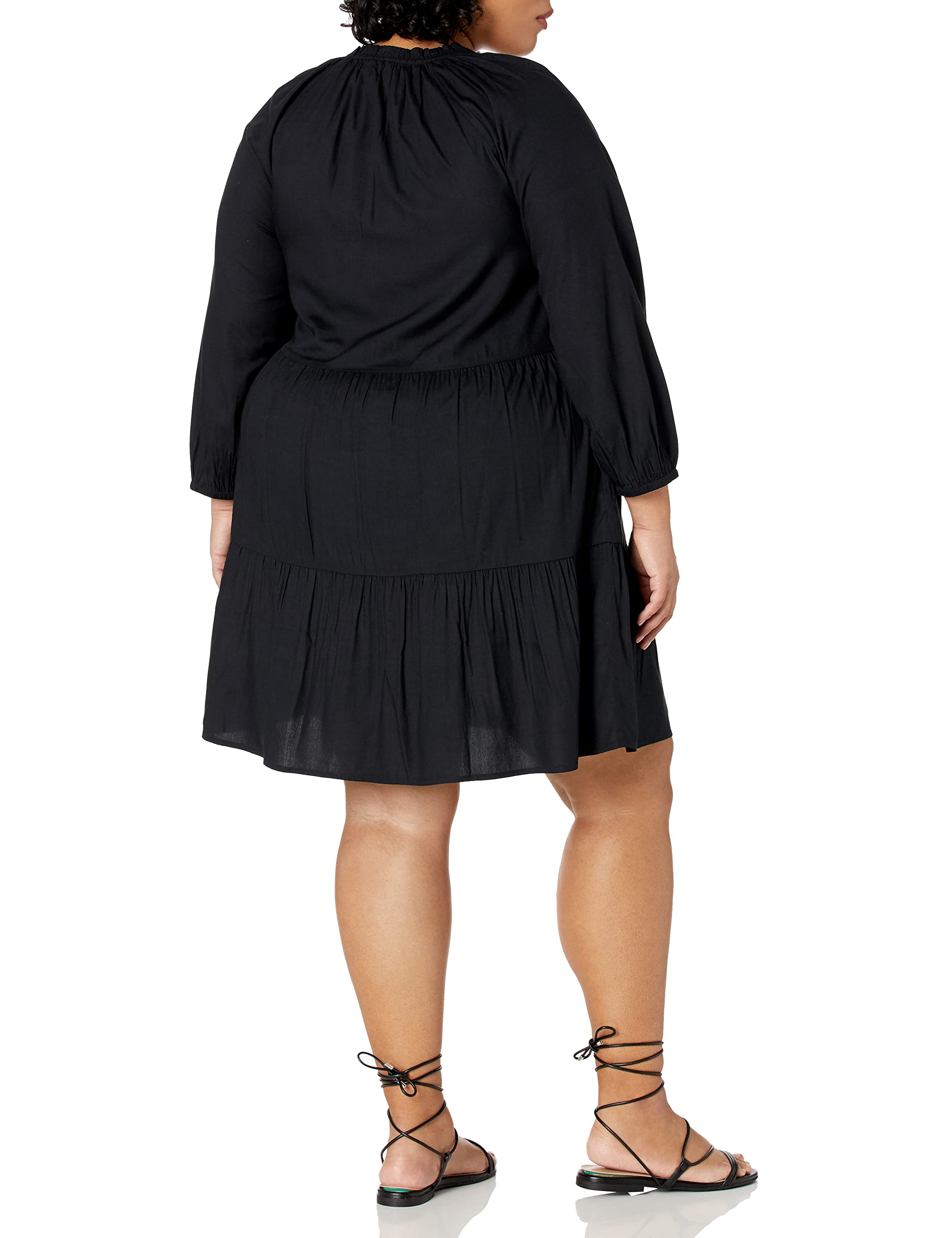 The Drop Women's @caralynmirand Ruffle-Neck Tiered Mini Dress, Black, 2X, Plus Size