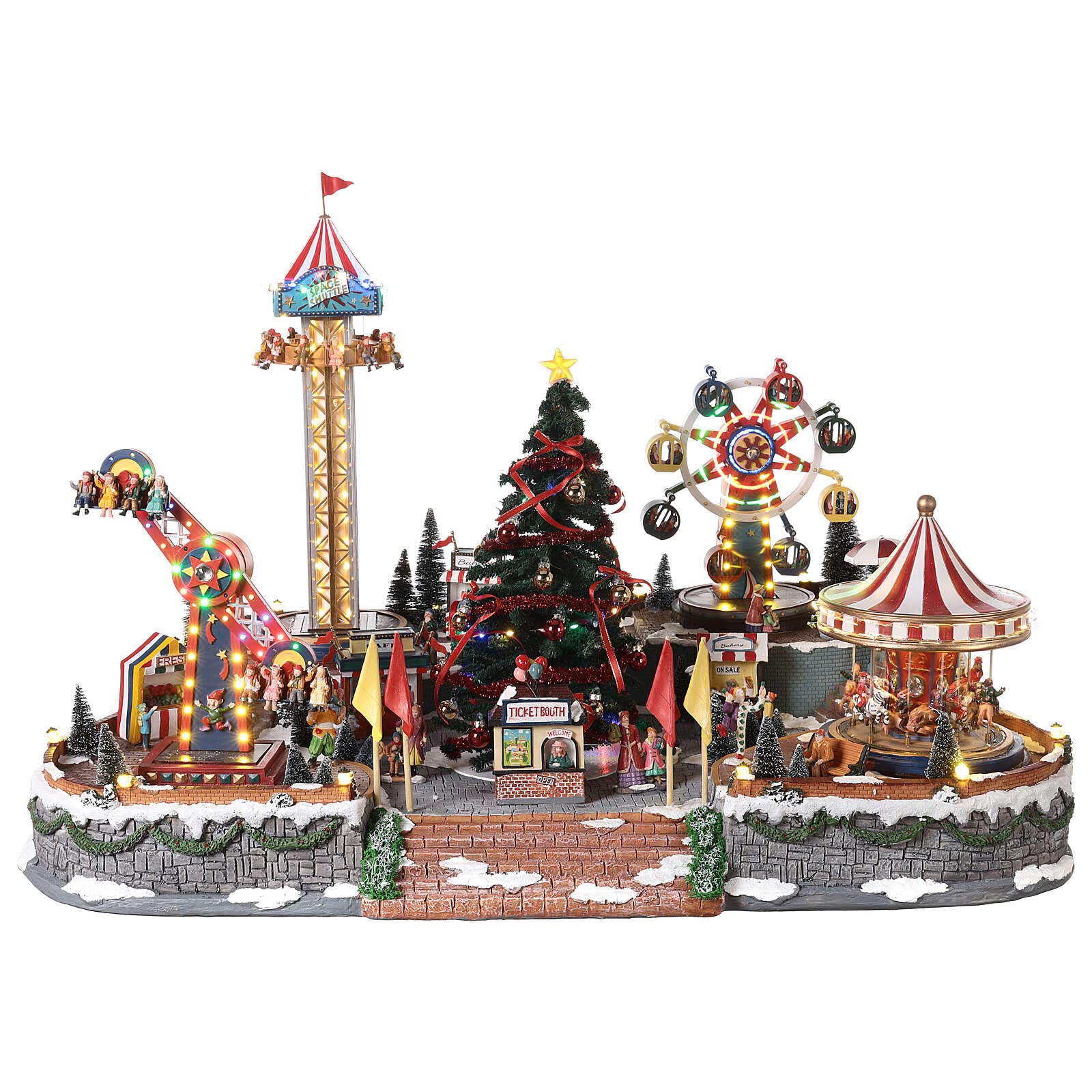 Holyart Christmas Village Set with Lights, Christmas Tree in an Amusement Park 60x90x60 cm