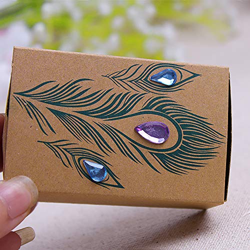 Faylapa Suitcase Candy Boxes, Party Favor Candy Box, Vintage Kraft Paper Gift Bag for Travel Theme Party,Wedding,Birthday,Bridal Shower (Peacock Feather 50pcs)