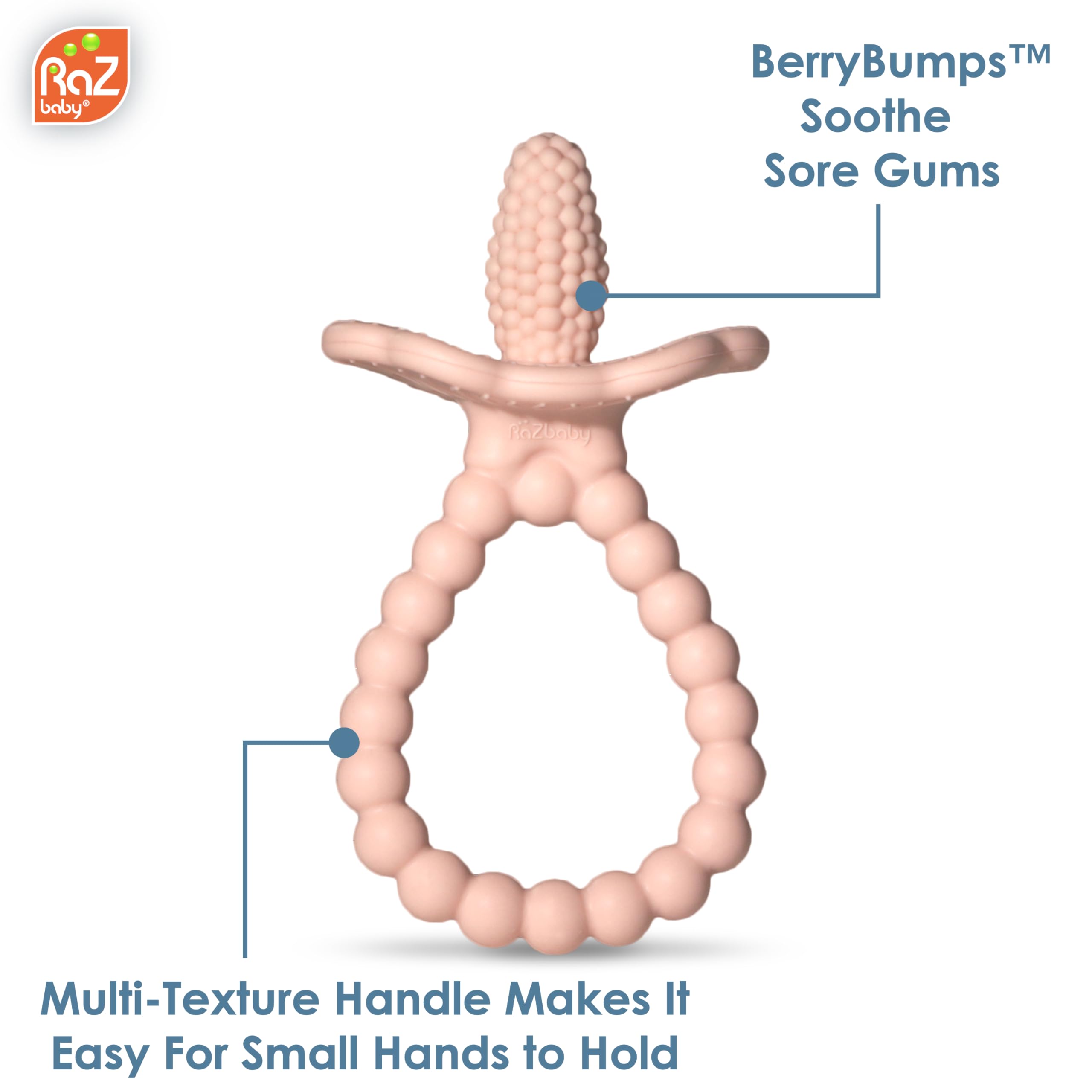 RaZbaby RaZberry Plus Baby Teether β Easy-to-Hold Toy for Front & Back Teething Relief, BerryBumps Texture for Sensory Development, Soothes Sore Gums, BPA-Free, Great Gift for Babies 3M+ β Pink