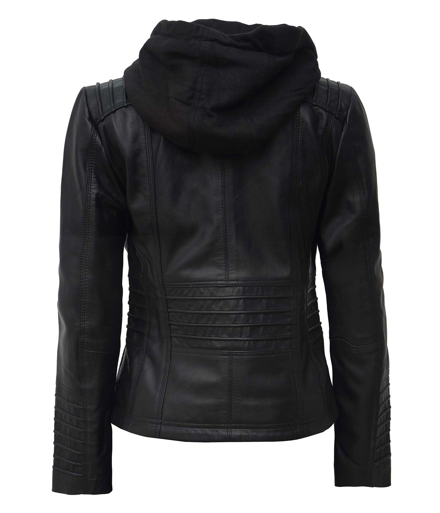 Blingsoul Hooded Womens Leather Jackets | [1313775] Helen Black, XL