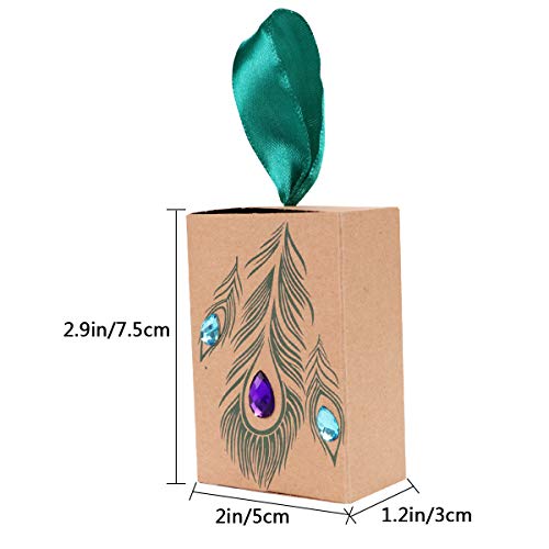 Faylapa Suitcase Candy Boxes, Party Favor Candy Box, Vintage Kraft Paper Gift Bag for Travel Theme Party,Wedding,Birthday,Bridal Shower (Peacock Feather 50pcs)