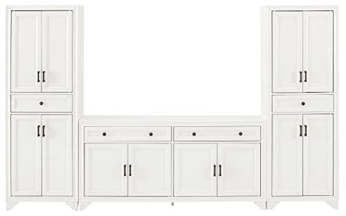 Crosley Furniture Tara 3-Piece Modern Farmhouse Sideboard Buffet Cabinet and Kitchen Storage Pantry Set, Distressed White