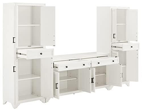 Crosley Furniture Tara 3-Piece Modern Farmhouse Sideboard Buffet Cabinet and Kitchen Storage Pantry Set, Distressed White