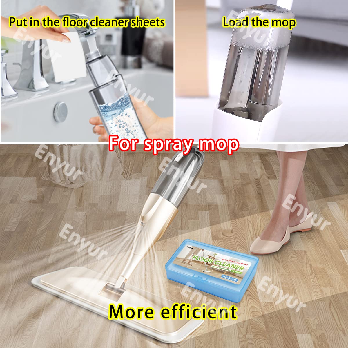 Enyur Floor Cleaner Sheets for Mopping Ultra-Concentrated Floor Sheets - Dissolves Instantly in Water Multi-Surface Cleaner for Non Stubborn Stains, Portable box 32 Sheets