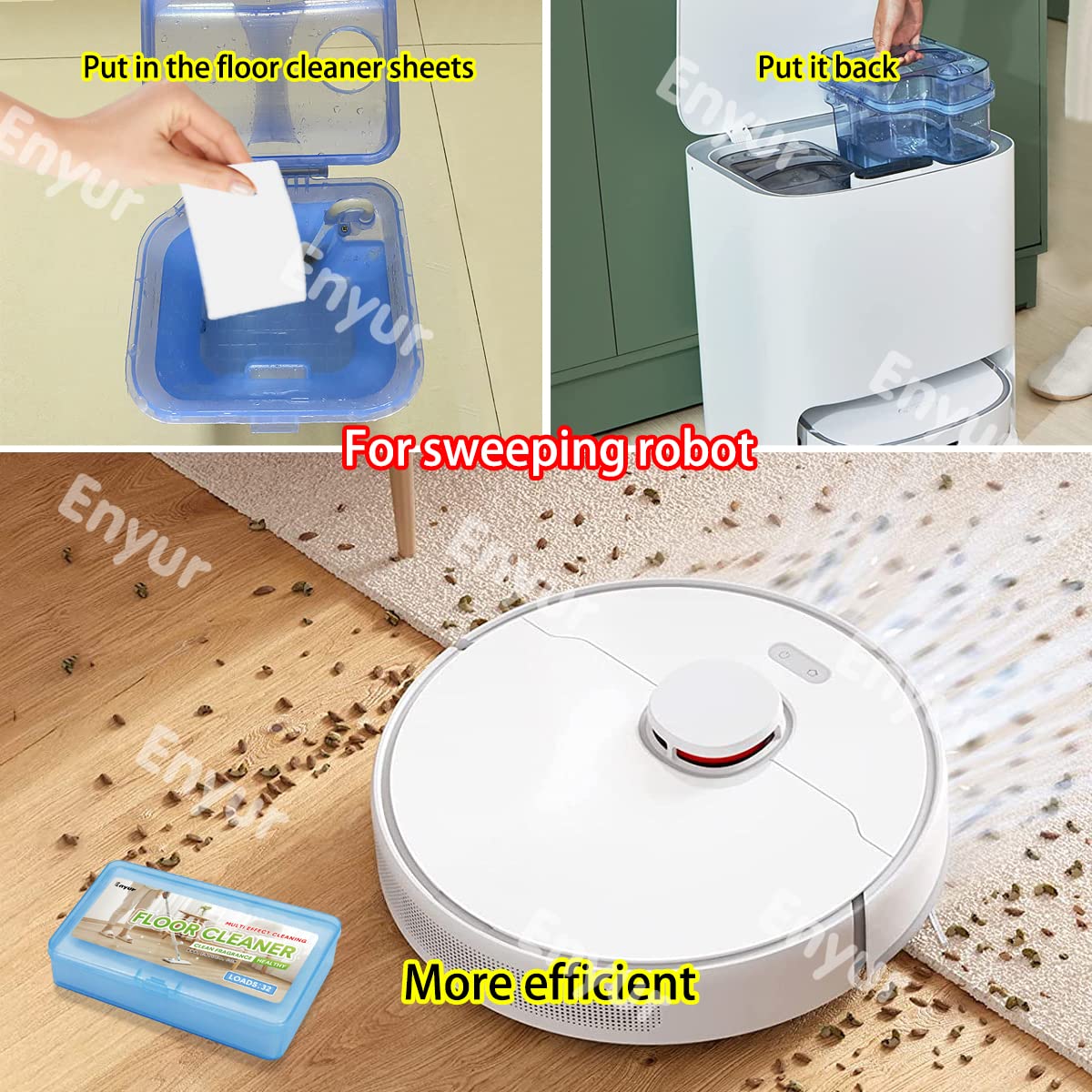 Enyur Floor Cleaner Sheets for Mopping Ultra-Concentrated Floor Sheets - Dissolves Instantly in Water Multi-Surface Cleaner for Non Stubborn Stains, Portable box 32 Sheets