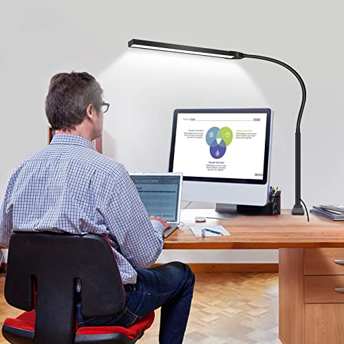 LED Desk Lamp with Touch Control, Gooseneck Clamp Lamp, Desk Light for Home Office, 3 Modes Stepless Dimmable Workbench Light for Working, Study, Reading, Dorms, Nightlight