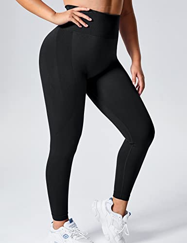 YEOREO Women Seamless Workout Leggings Gym High Waist Smile Contour Yoga Pants Black S