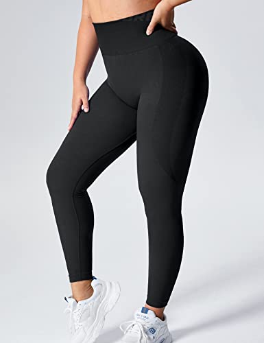 YEOREO Women Seamless Workout Leggings Gym High Waist Smile Contour Yoga Pants Black S