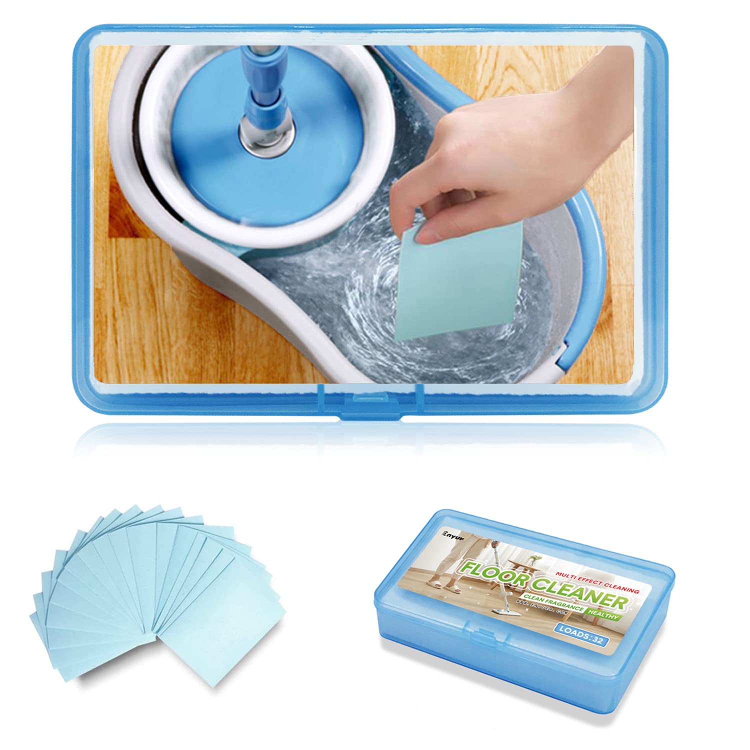 Enyur Floor Cleaner Sheets for Mopping Ultra-Concentrated Floor Sheets - Dissolves Instantly in Water Multi-Surface Cleaner for Non Stubborn Stains, Portable box 32 Sheets