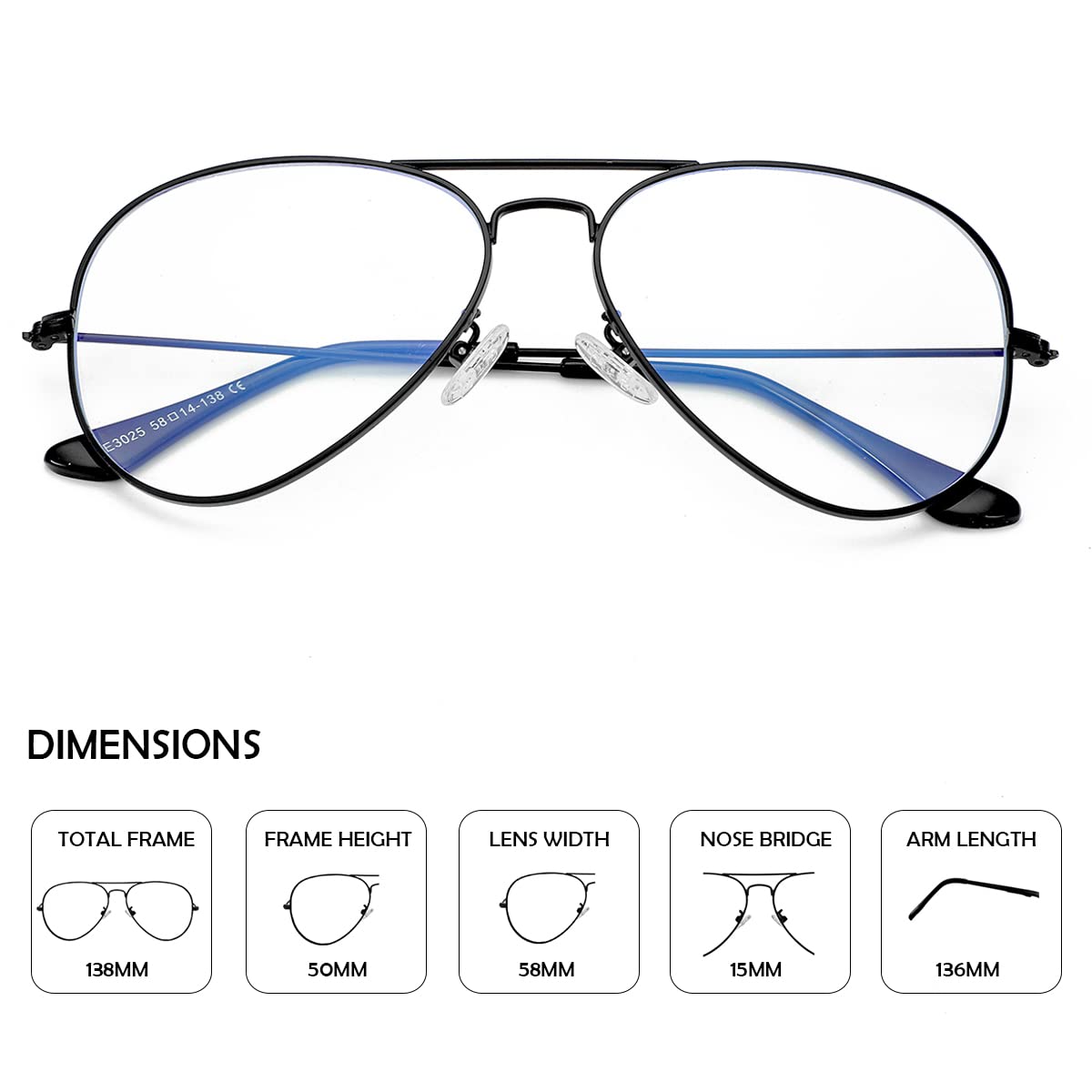 JOVAKIT Aviator Clear Lens Glasses for Women Men Non-prescription Eyeglasses Blue Light Blocking Lens Metal Frame (Black)