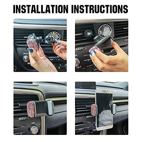 Amiss Universal Bling Cell Phone Holder, 360°Adjustable Car Phone Mount with One More Air Vent Base, Crystal Car Interior Decoration, for Windshield, Dashboard and Air Vent (Pink & White)