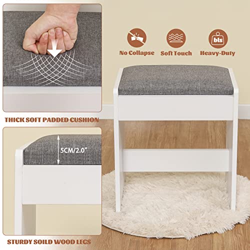 usikey 43.5in Large Vanity Desk with Mirror and 10 LED Lights, Makeup Vanity Table with Lights and 5 Drawers, White Vanity Table Vanity Set with Storage Shelves and Stool for Women Girls, White