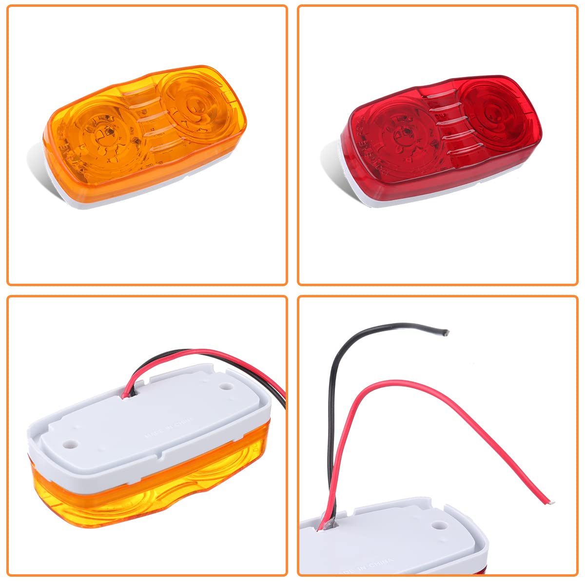 VINAUO Trailer Marker LED Clearance Lights, 14X Double Bullseye 7 Red & 7Amber 12 LED Side Marker Light Indicator 4x2 Inch Tiger Eye Surface Mount Taillights for Vehicles Truck RV Camper