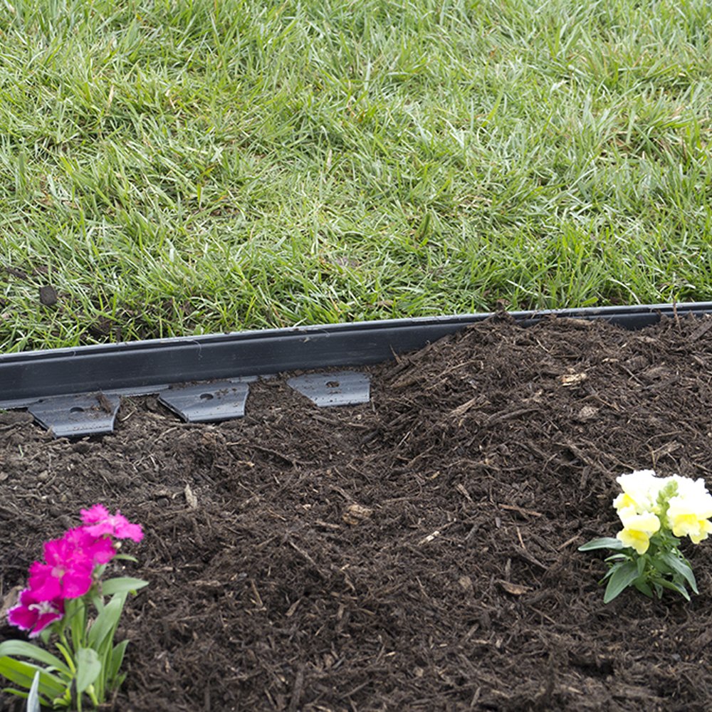EasyFlex No-Dig Landscape Edging with Anchoring Spikes, 1.3 in. Tall Straight Top Plastic Garden Border, 120 Foot Kit, Black