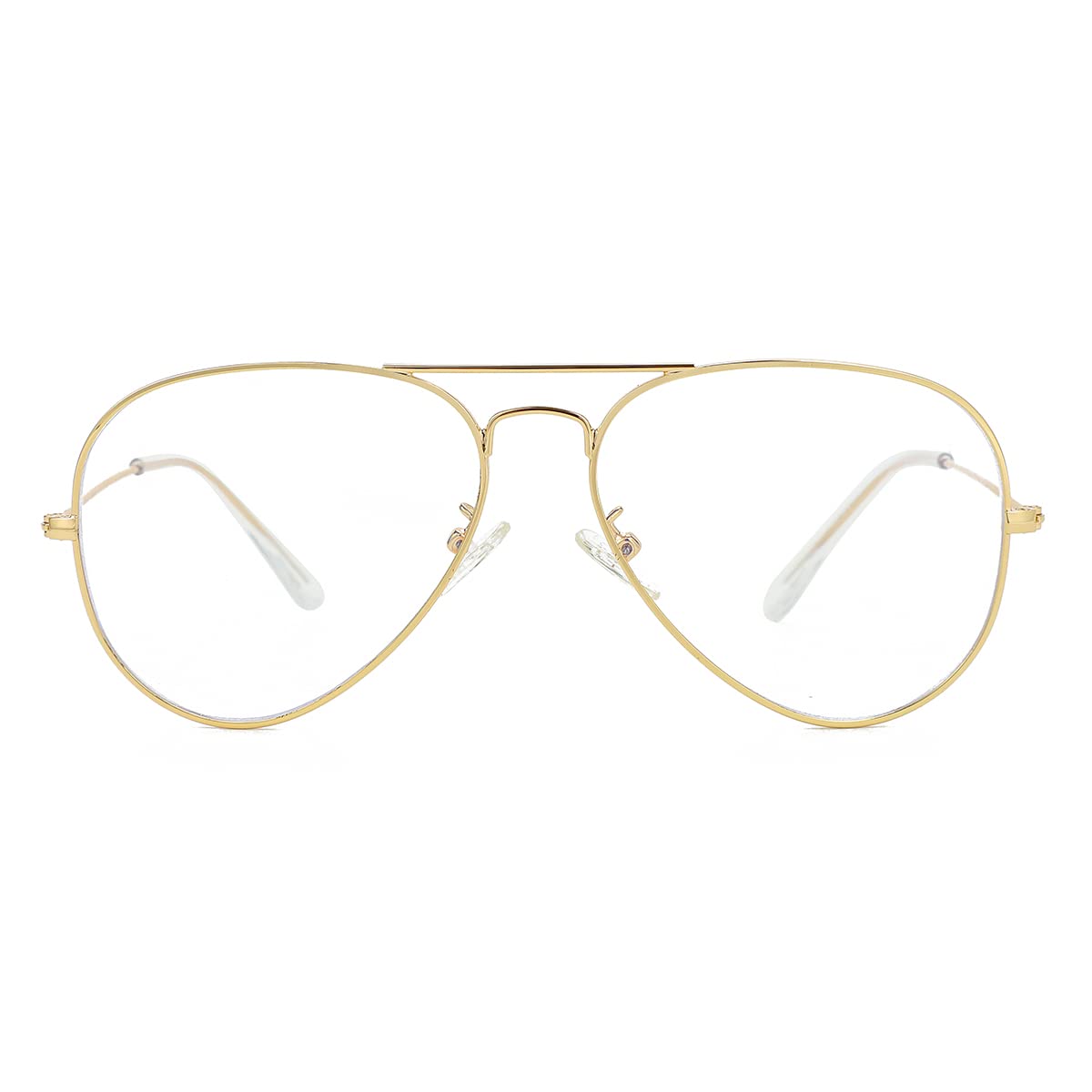 JOVAKIT Aviator Clear Lens Glasses for Women Men Non-prescription Eyeglasses Blue Light Blocking Lens Metal Frame (Gold)