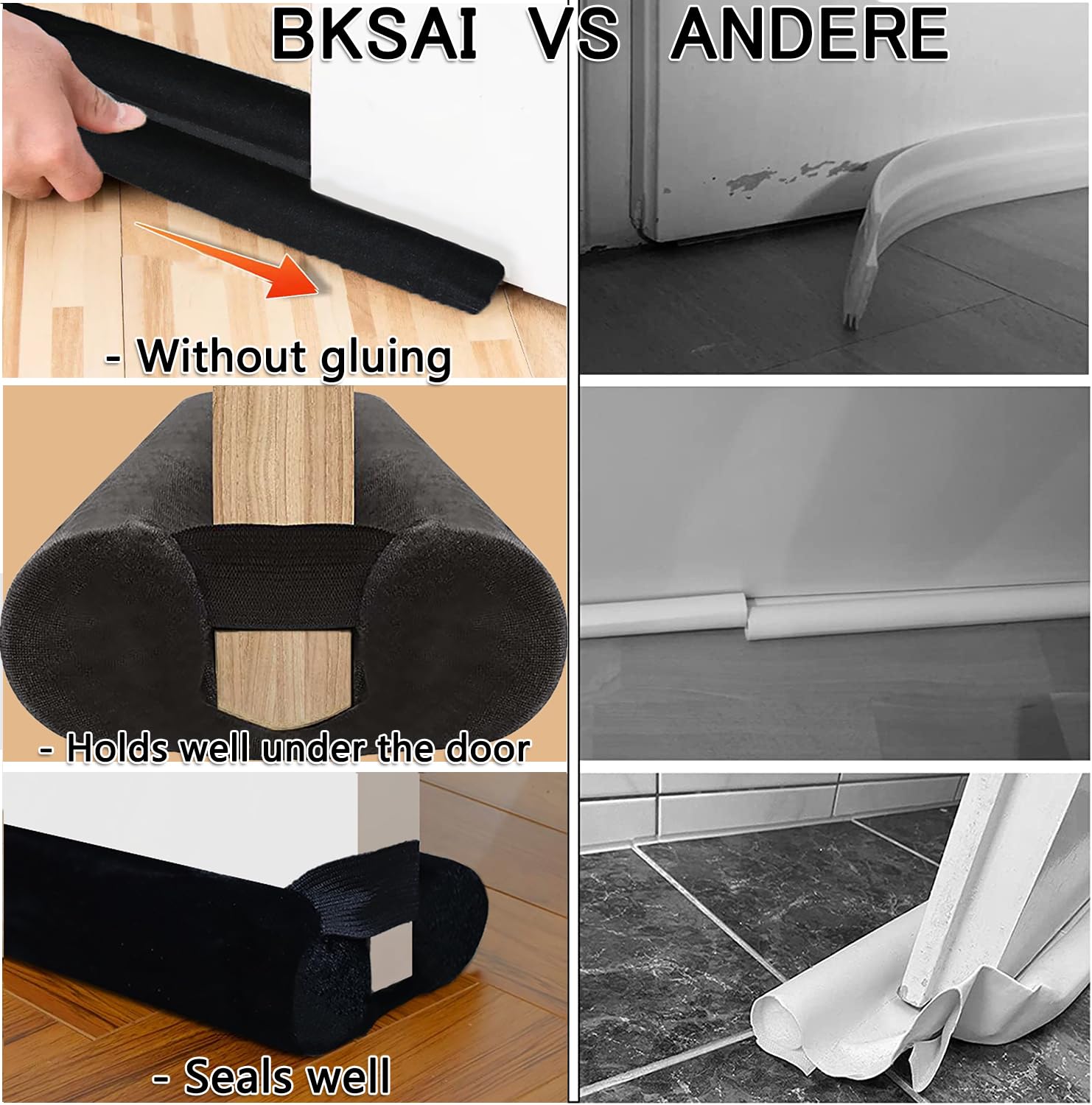 BKSAI Door Draft Stopper for Doors 29-35" No Adhesive Draft Stopper for Bottom of Door Draught Excluder Under Door Wind Blocker Reduce Noise Draught Excluder Sweep Sound Proof(Black)