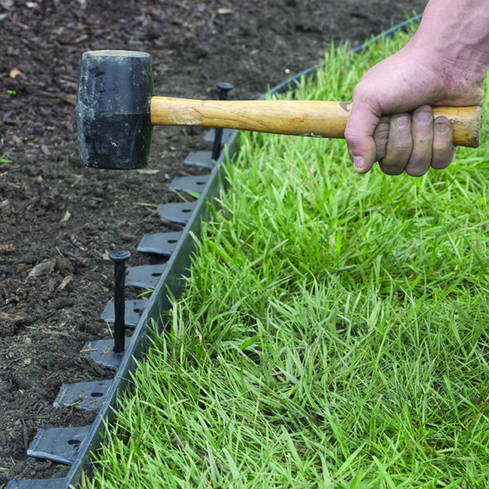 EasyFlex No-Dig Landscape Edging with Anchoring Spikes, 1.3 in. Tall Straight Top Plastic Garden Border, 120 Foot Kit, Black