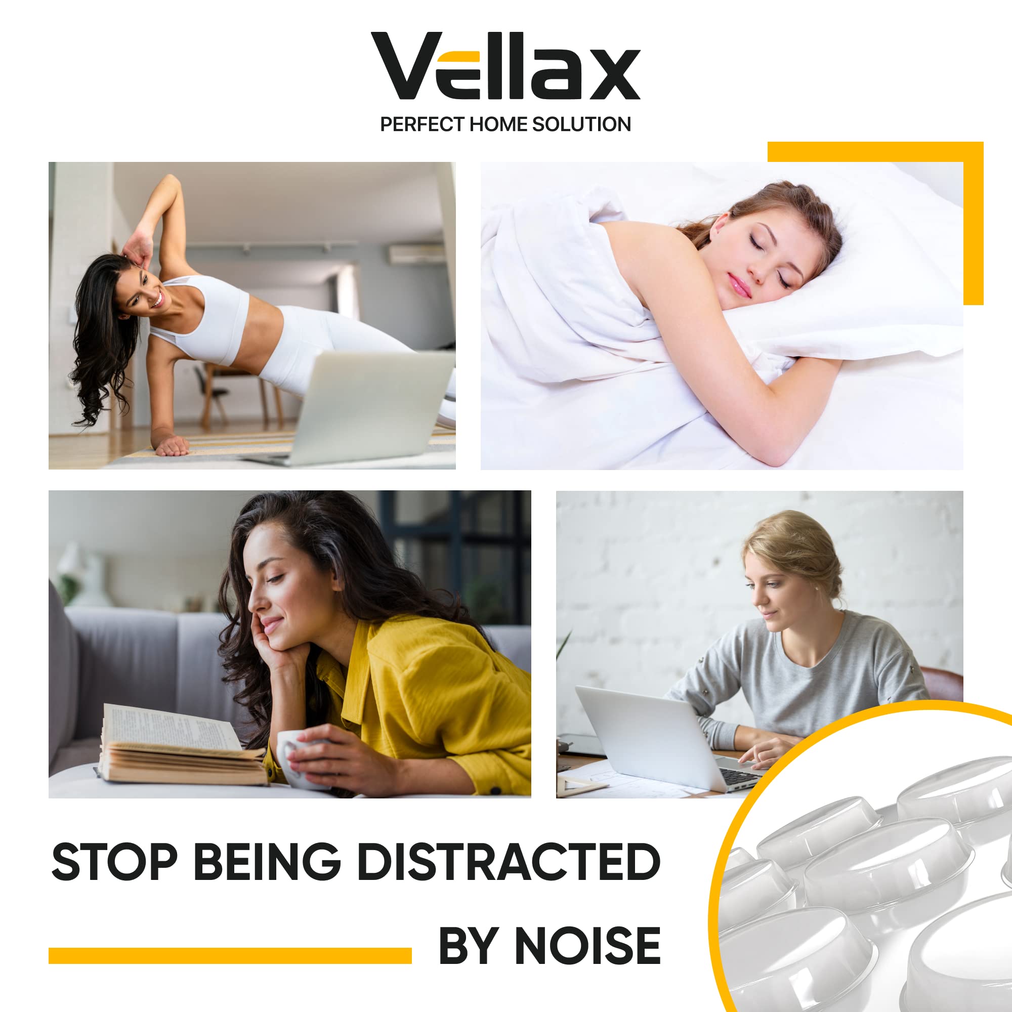 Vellax Self Adhesive Cabinet Door Bumpers - 64 pcs Sticky Silicone Clear Sound Dampening Rubber Bumpers for Wall Protection, Kitchen Furniture, Decor, Drawer Stops