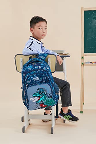 Cusangel Kids Backpack Boys,Boys Backpack with Lunch Box Multi Compartment Backpack, Dinosaur Backpack Chest Strap Side Pockets 16 Inch