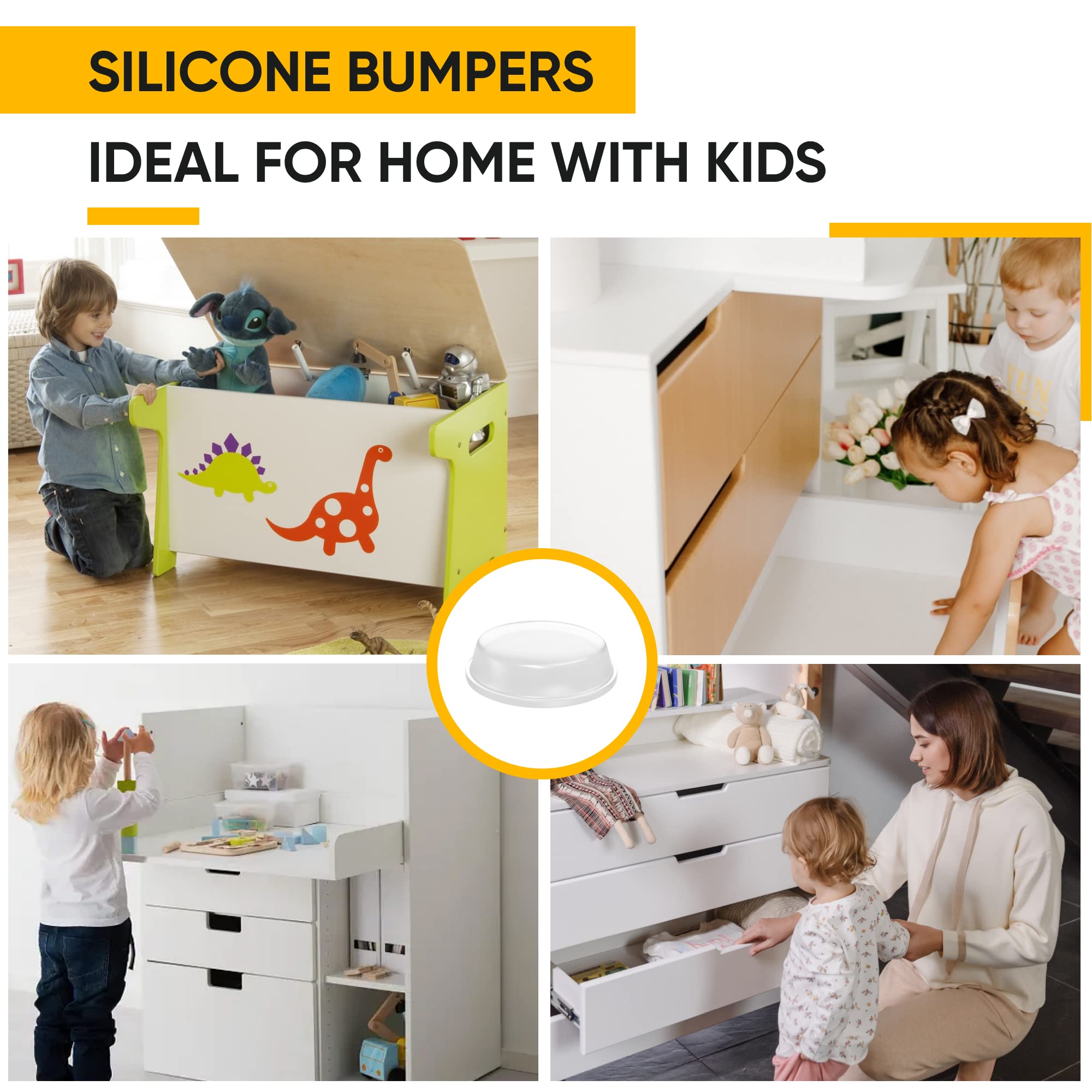 Vellax Self Adhesive Cabinet Door Bumpers - 64 pcs Sticky Silicone Clear Sound Dampening Rubber Bumpers for Wall Protection, Kitchen Furniture, Decor, Drawer Stops