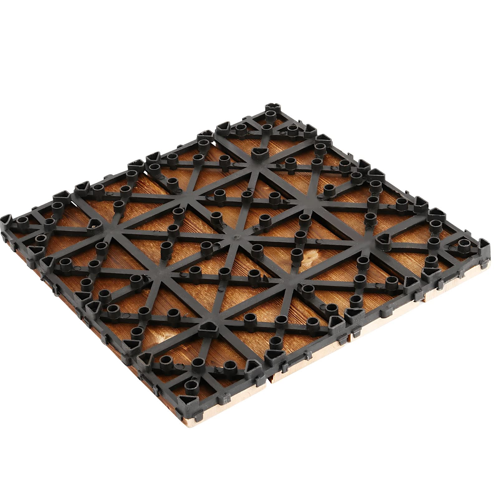 SEUNMUK 7 Pack Interlocking Flooring Tiles Patio Wood Deck Tiles, 12 x 12 Inch Wood Plastic Composite Tiles Outdoor Interlocking Tiles for Indoor Outdoor Patio Garden Deck Poolside Brown, Waterproof