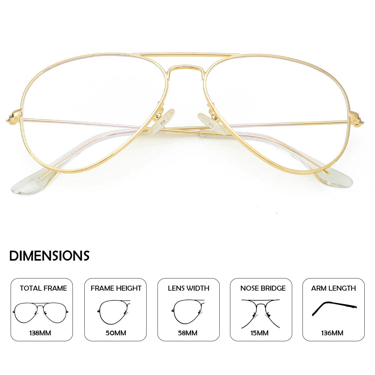 JOVAKIT Aviator Clear Lens Glasses for Women Men Non-prescription Eyeglasses Blue Light Blocking Lens Metal Frame (Gold)