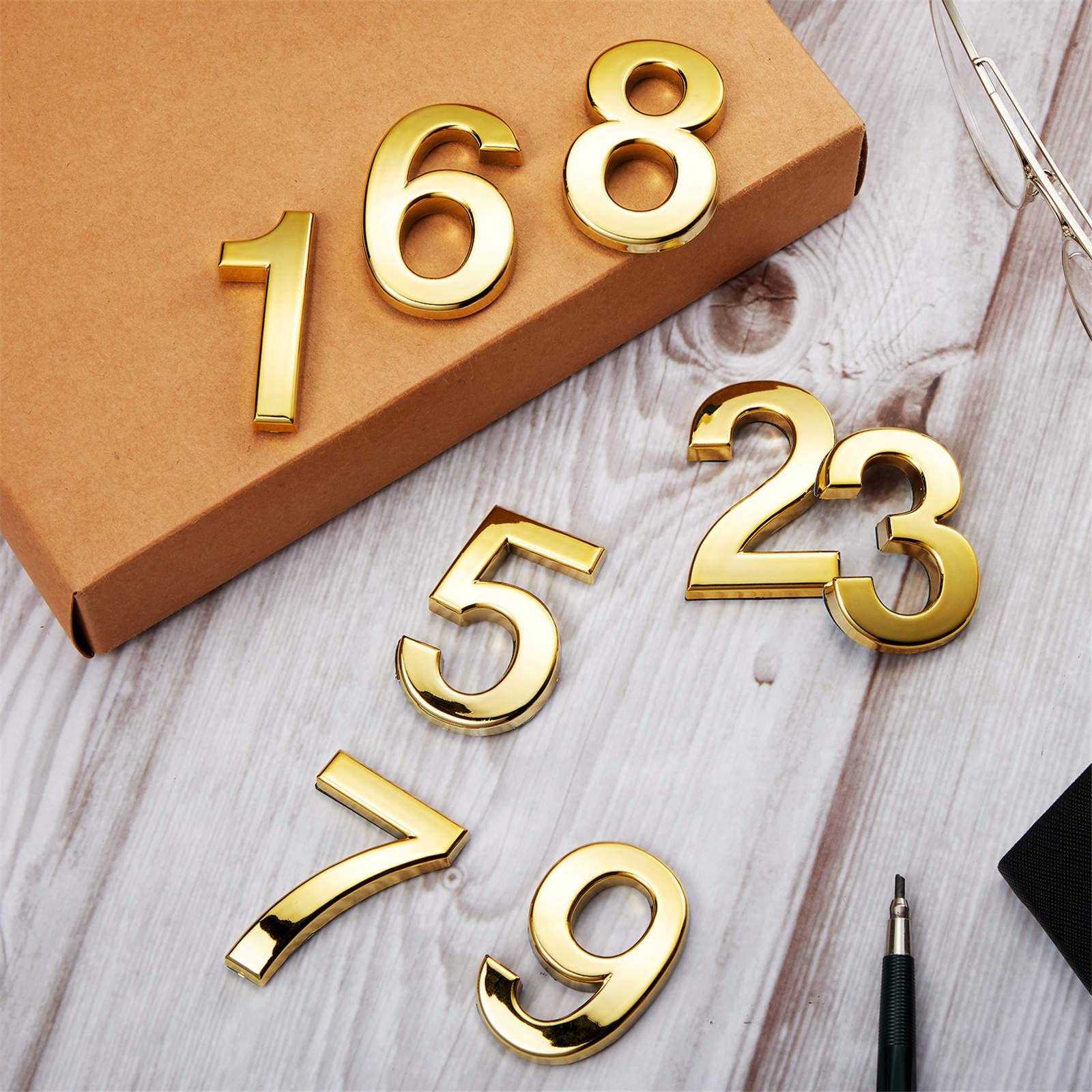 20 Pieces Mailbox Numbers for House Outside 0-9 Door Room Signs Self Adhesive Address Number Sticker for Office Wall Apartment Decorative(2 Inch,Gold)
