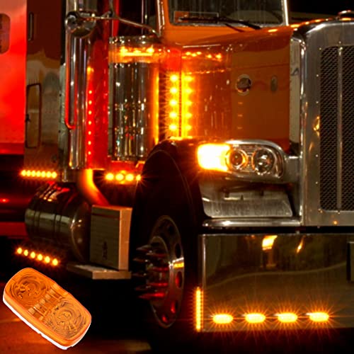 VINAUO Trailer Marker LED Clearance Lights, 14X Double Bullseye 7 Red & 7Amber 12 LED Side Marker Light Indicator 4x2 Inch Tiger Eye Surface Mount Taillights for Vehicles Truck RV Camper
