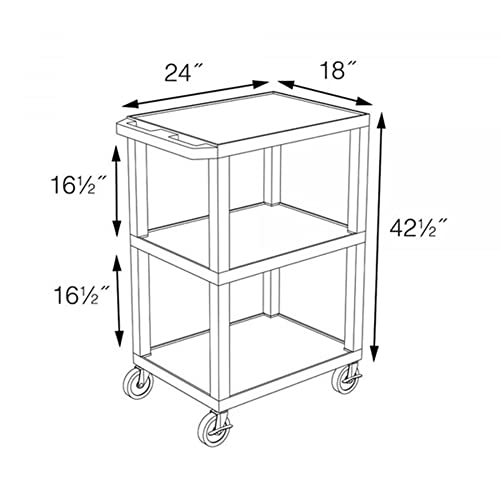 Luxor/H.Wilson 3 Shelf Tuffy Cart, Black (WT42),24"W x 18"D x 42.5"H