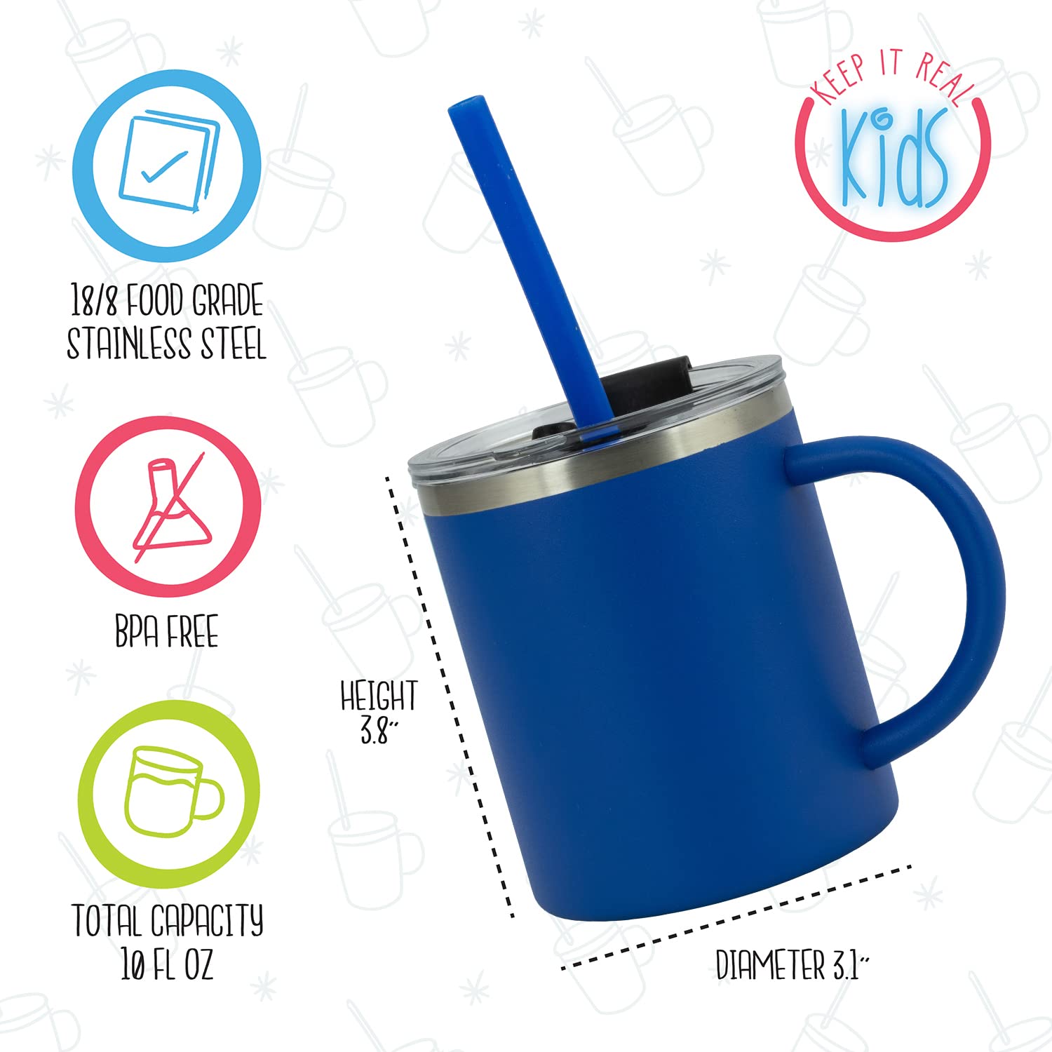 Real Deal Steel "Keep it Real Kids Mugs - 100% Lead and BPA Free Kids Coffee Mug for Hot Chocolate - Set of 2