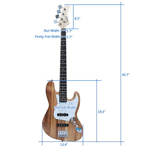 Glarry Gjazz Electric Bass Guitar 4 String Full Size for Beginner Right Hand with Shoulder Strap, Wrench Tool, Power Line and Bag (Burly Wood)